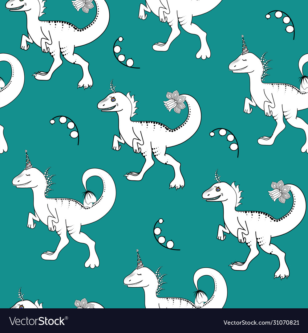 Seamless dino pattern with flower Royalty Free Vector Image