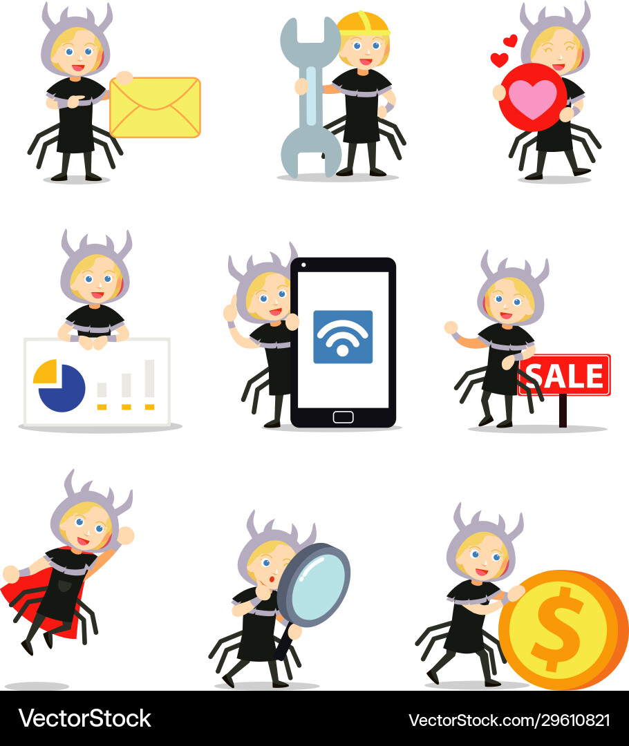 Set character spider woman in animal comic Vector Image