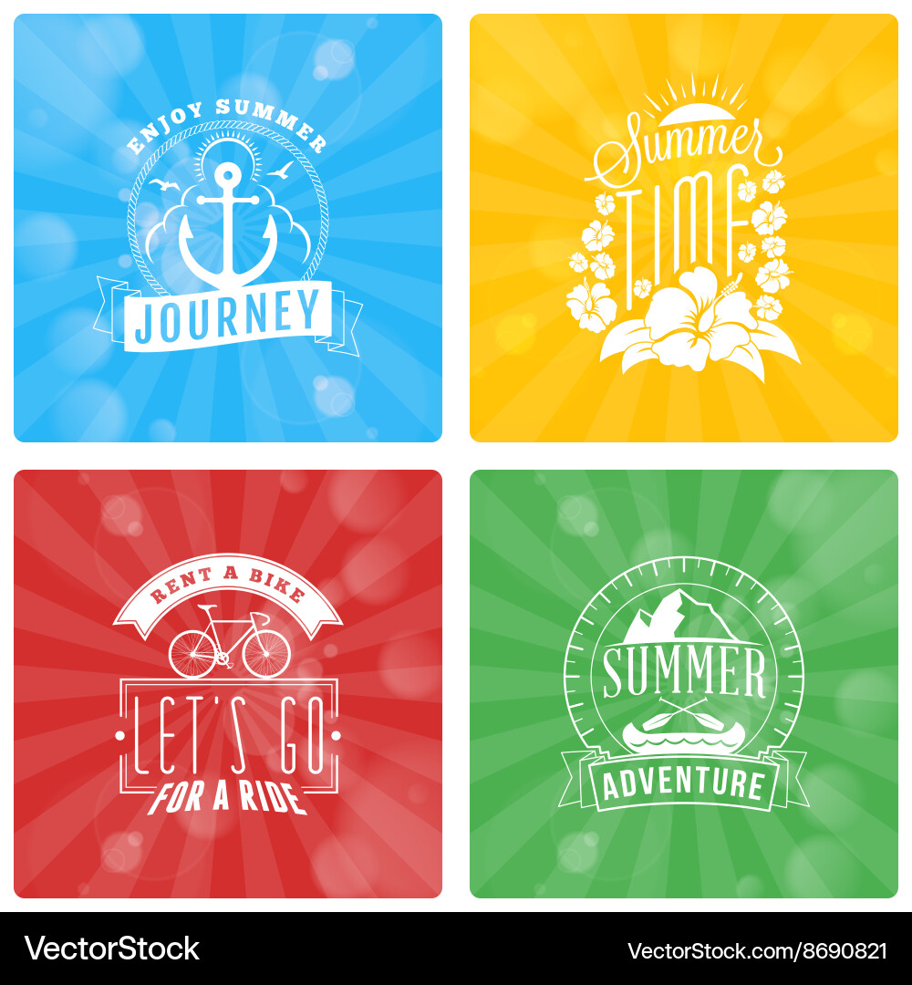 Set of summer holidays design elements on colorful