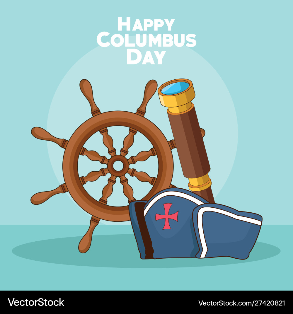 Ship rudder and happy columbus day design Vector Image
