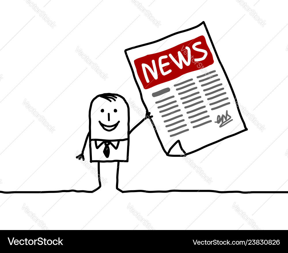 Cartoon characters - man and newspaper Royalty Free Vector