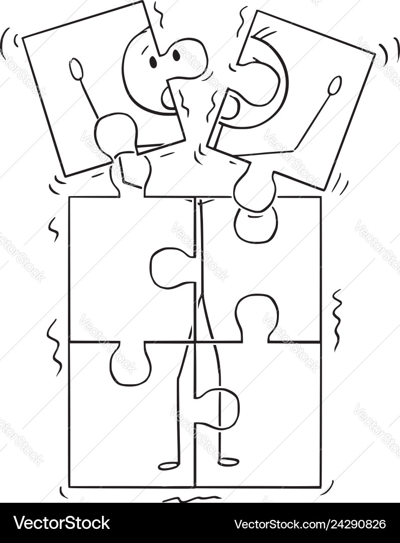 Cartoon image man broking up in jigsaw Royalty Free Vector
