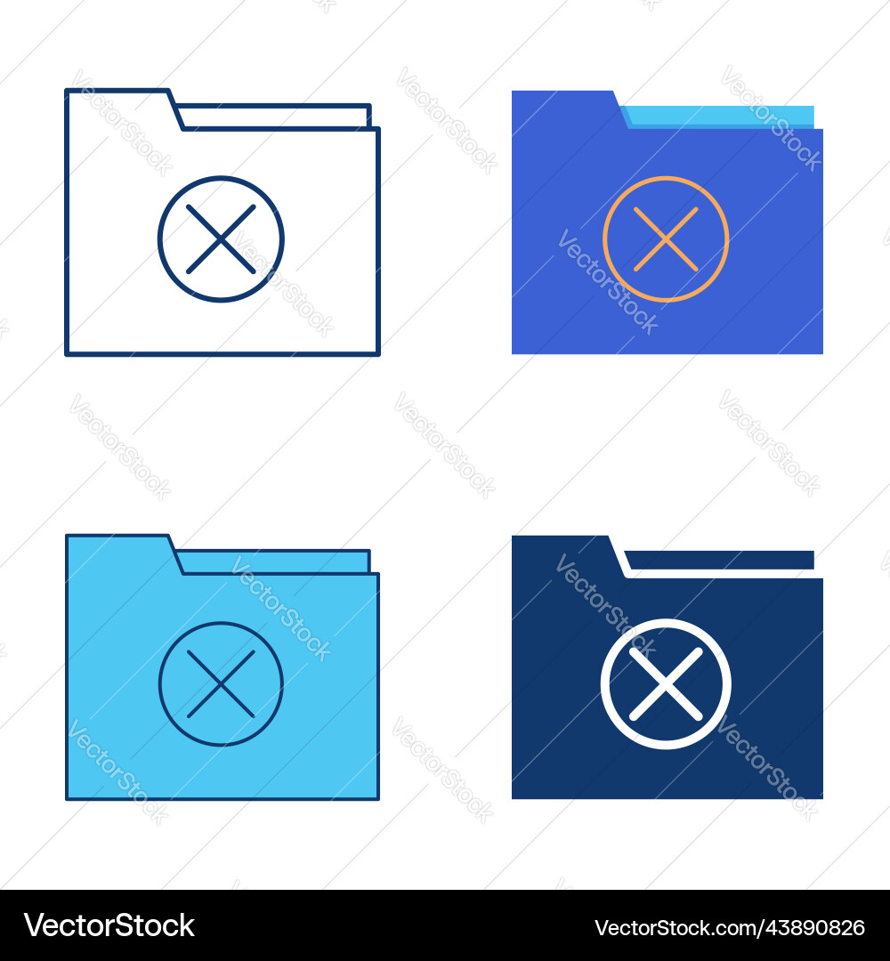 Folder with cross symbol icon set in flat and line