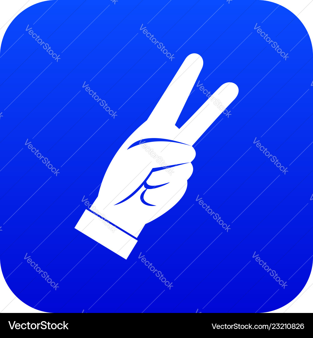 Hand showing victory sign icon digital blue Vector Image