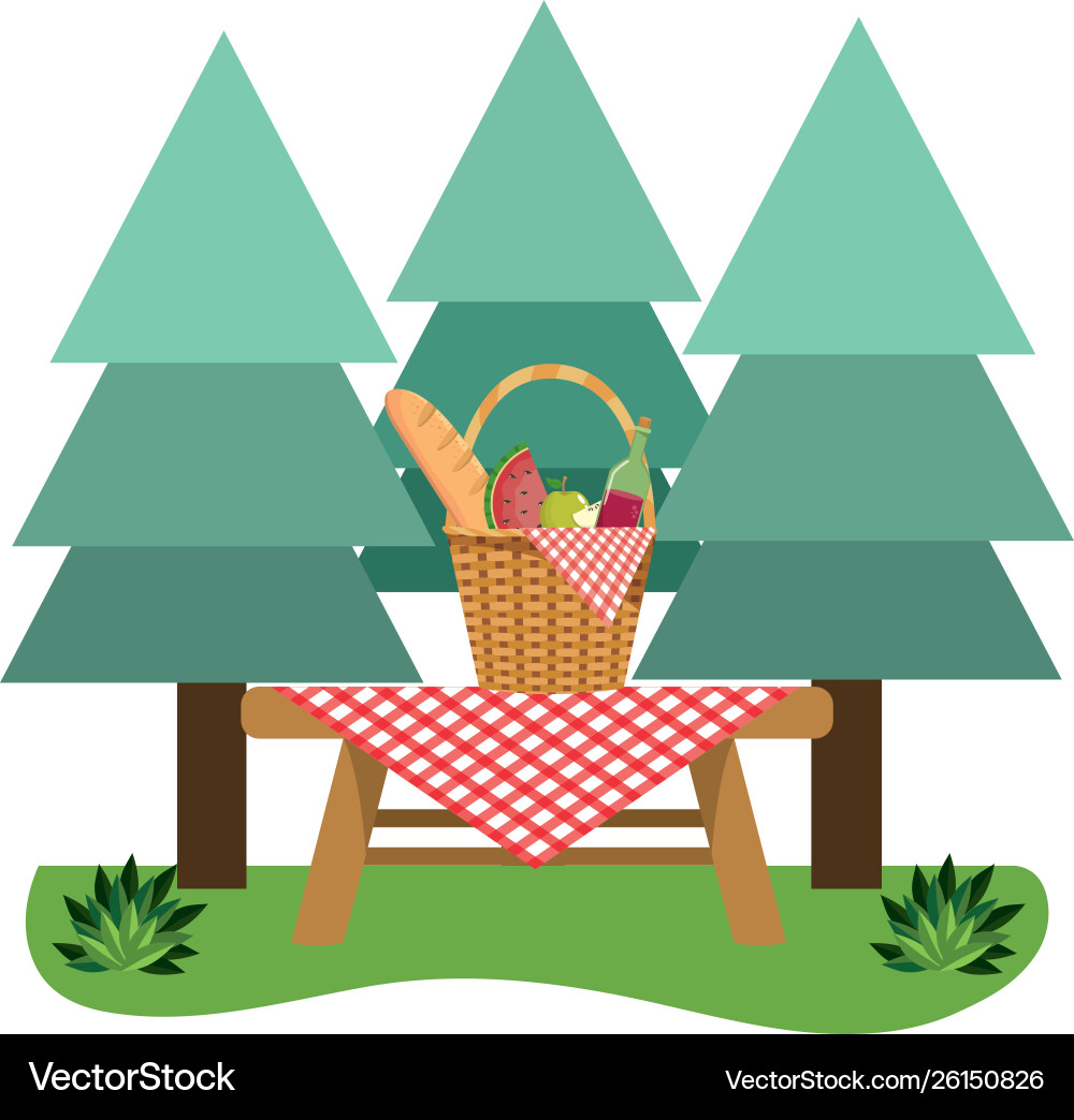 Picnic Basket In Forest Design Royalty Free Vector Image