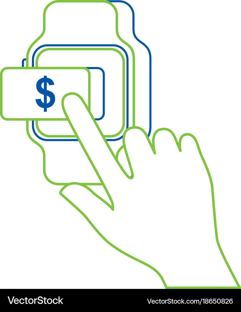 Smart watch with hand and finger pointing at pay Vector Image