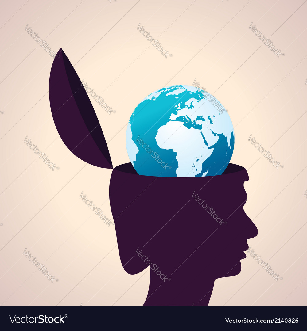 Thinking Concept Human Head With Earth Icon Vector Image