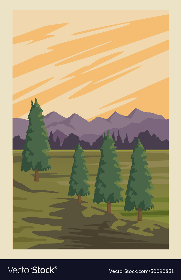 Beautiful landscape with trees forest Royalty Free Vector