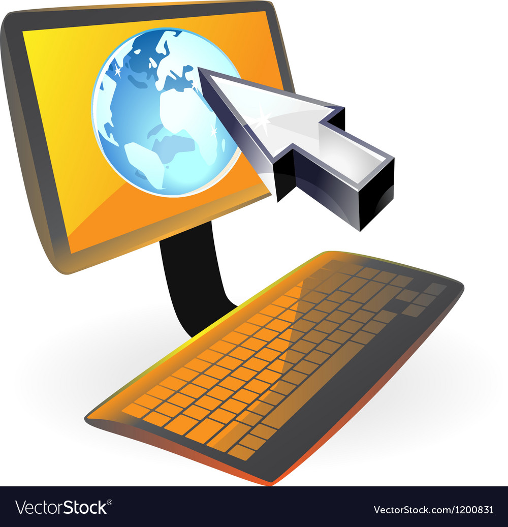 Computer with globe and cursor Royalty Free Vector Image