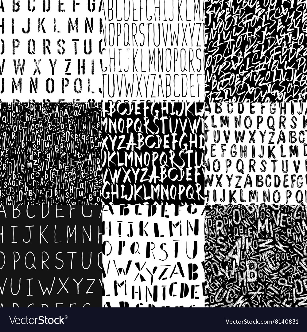 Different alphabets seamless patterns collection Vector Image