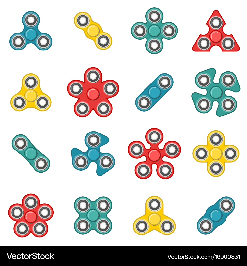 Hand fidget spinner toy colorful icon set Vector Image