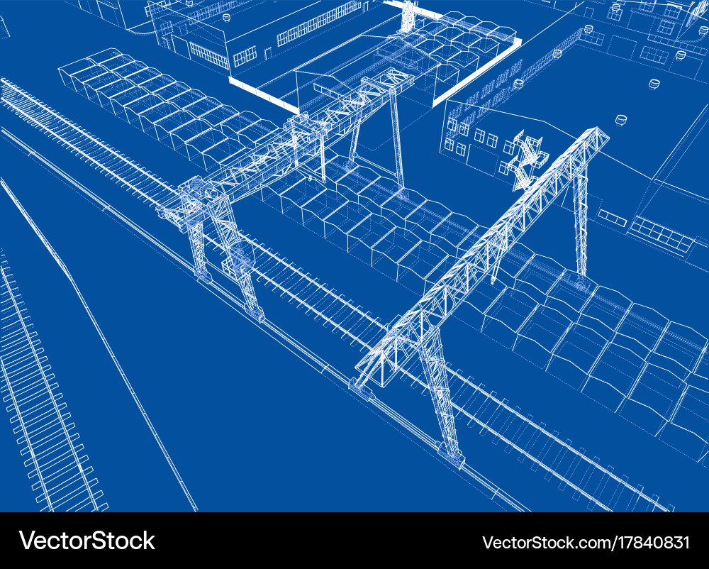 Industrial zone with buildings and cranes Vector Image