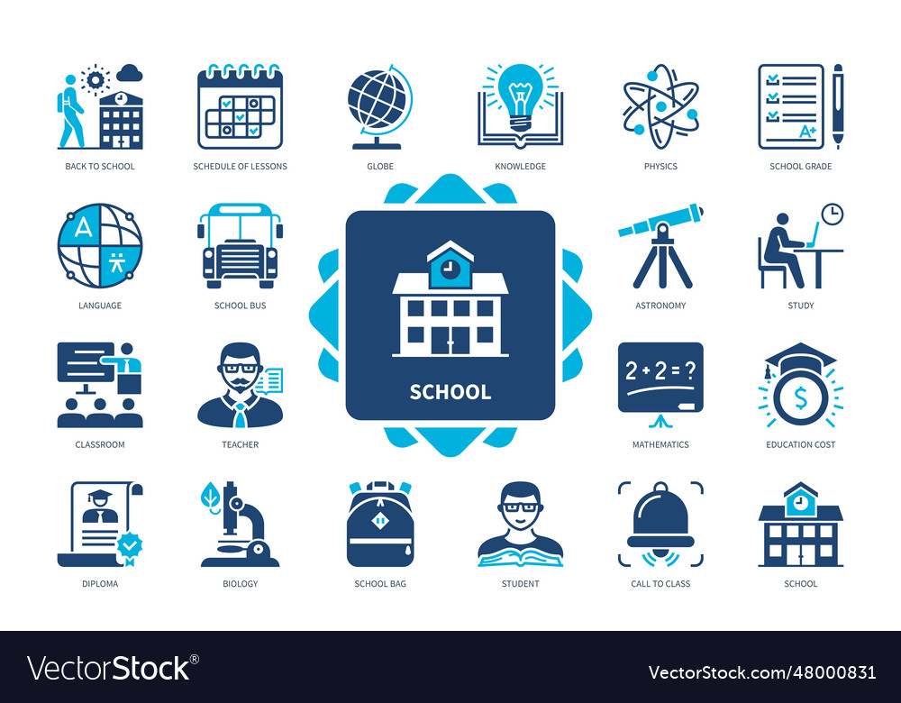 School solid icon set Royalty Free Vector Image