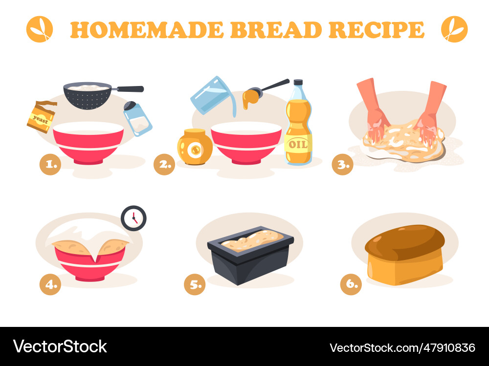 Bread recipe cartoon dough with ingredients Vector Image