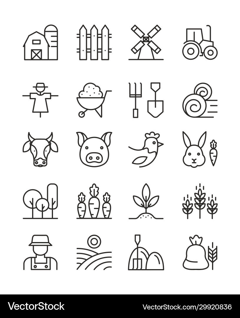 Farming icons black and white linear set Vector Image