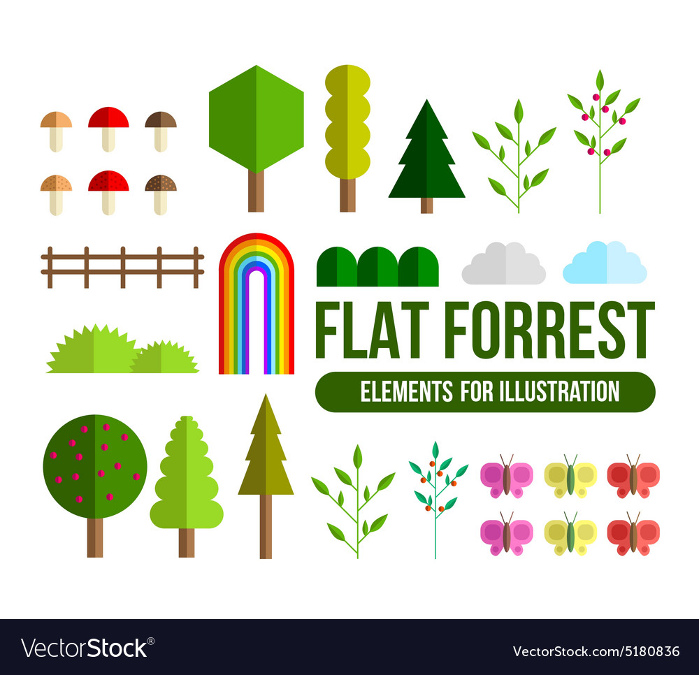 Forest flat elements set Royalty Free Vector Image