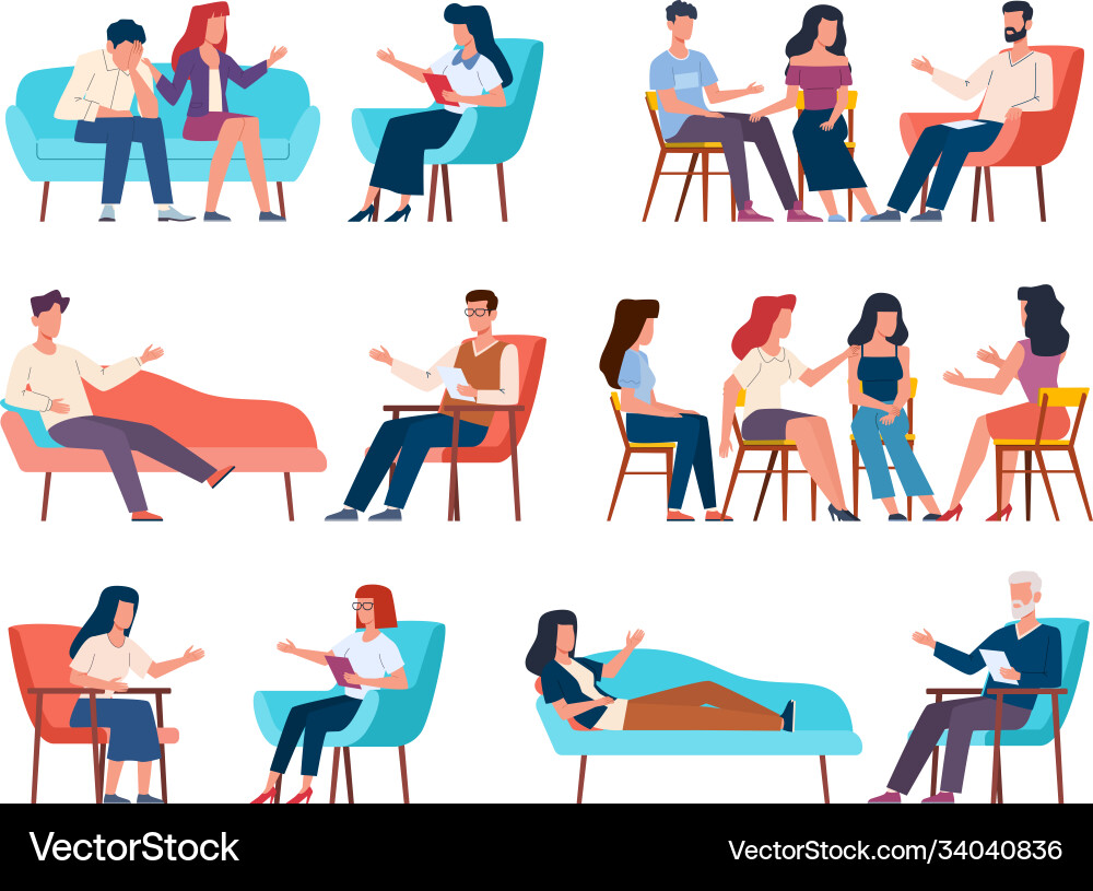 Group therapy men and women talking to Royalty Free Vector