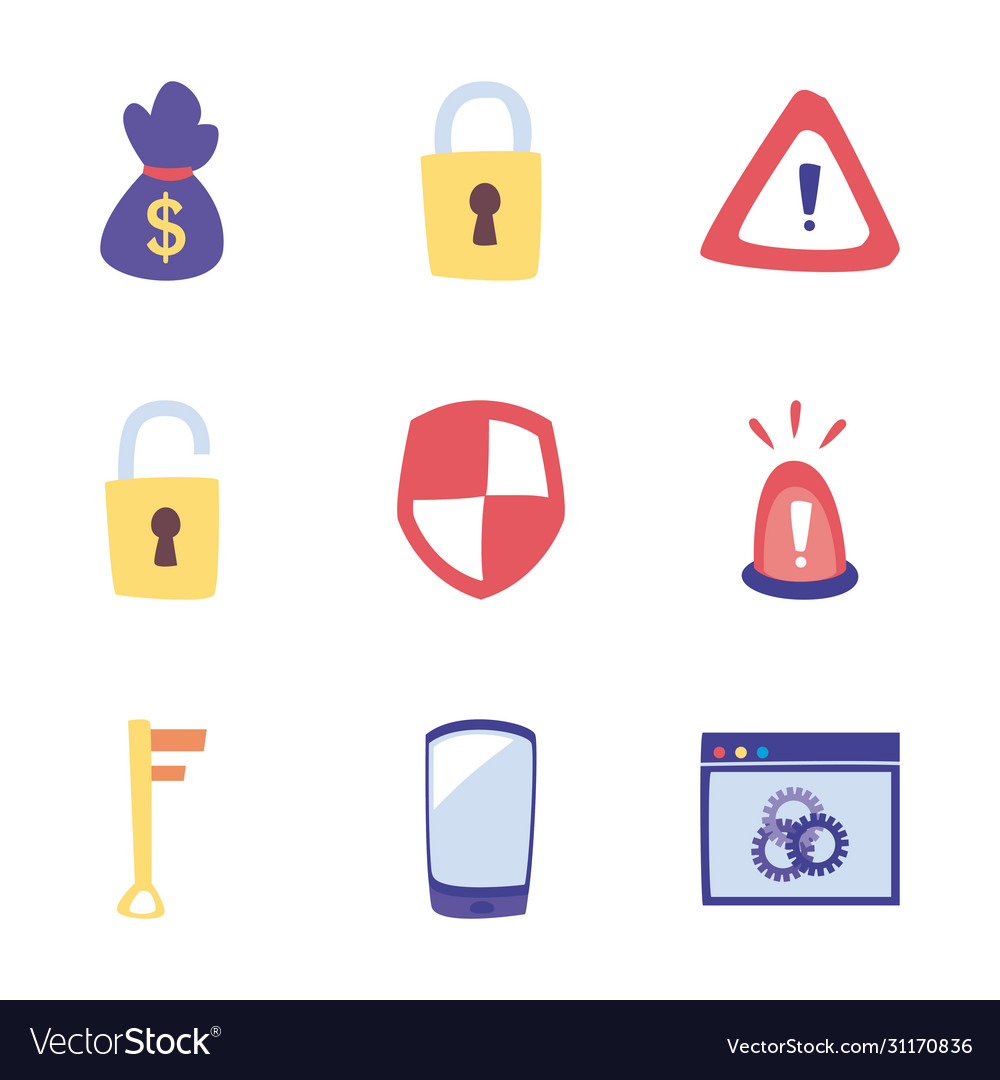 Hack information flat style icon set design Vector Image