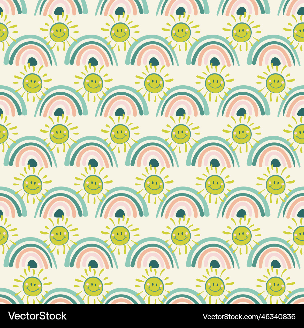Kids weather rainbow and sunshine seamless pattern