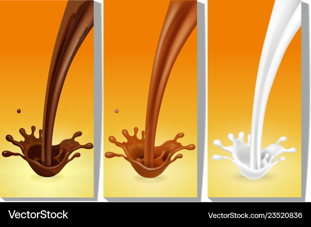 Realistic splash flowing milk caramel chocolate Vector Image