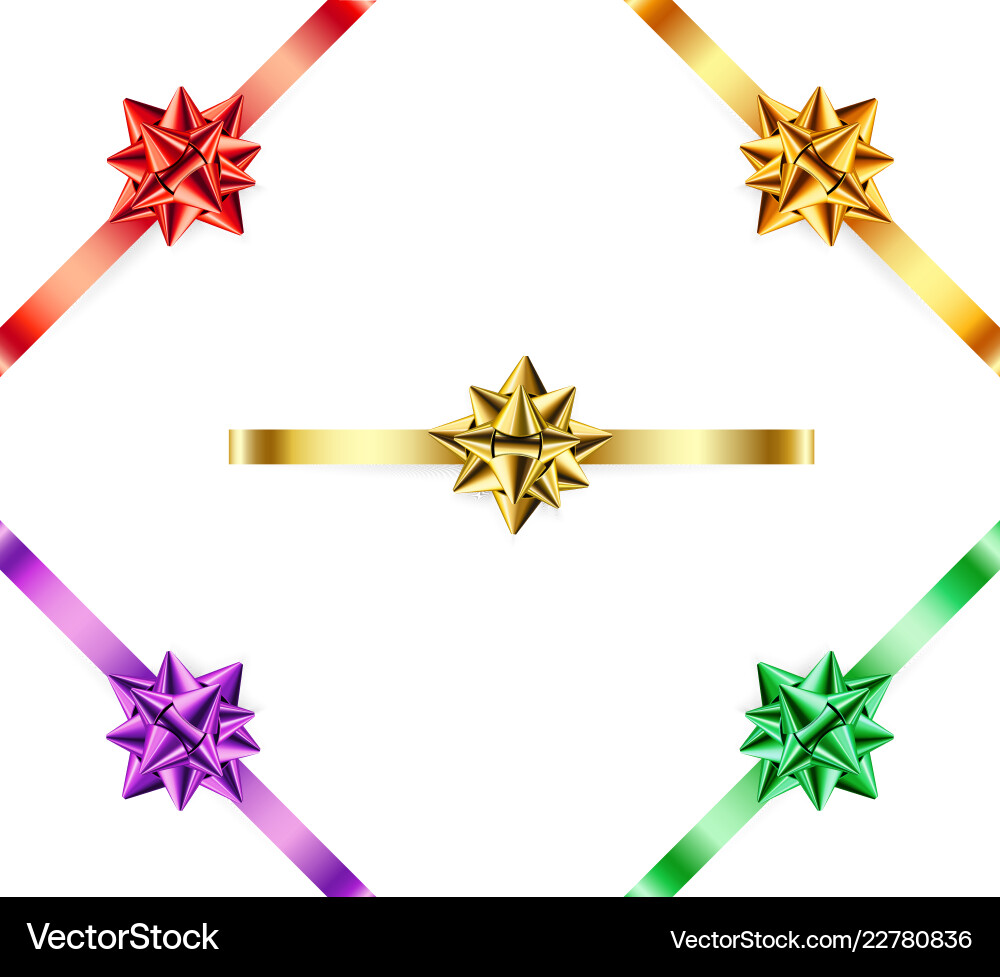 Set of multi-colored bows with ribbons on white Vector Image