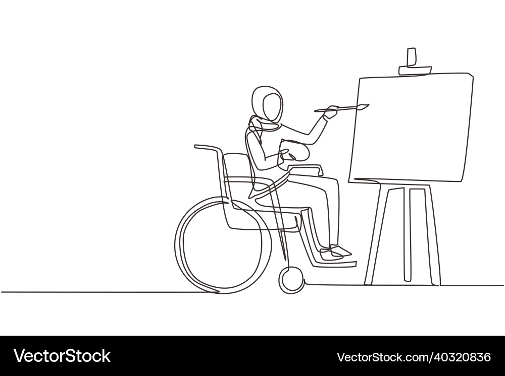 Single one line drawing disabled arabian woman Vector Image
