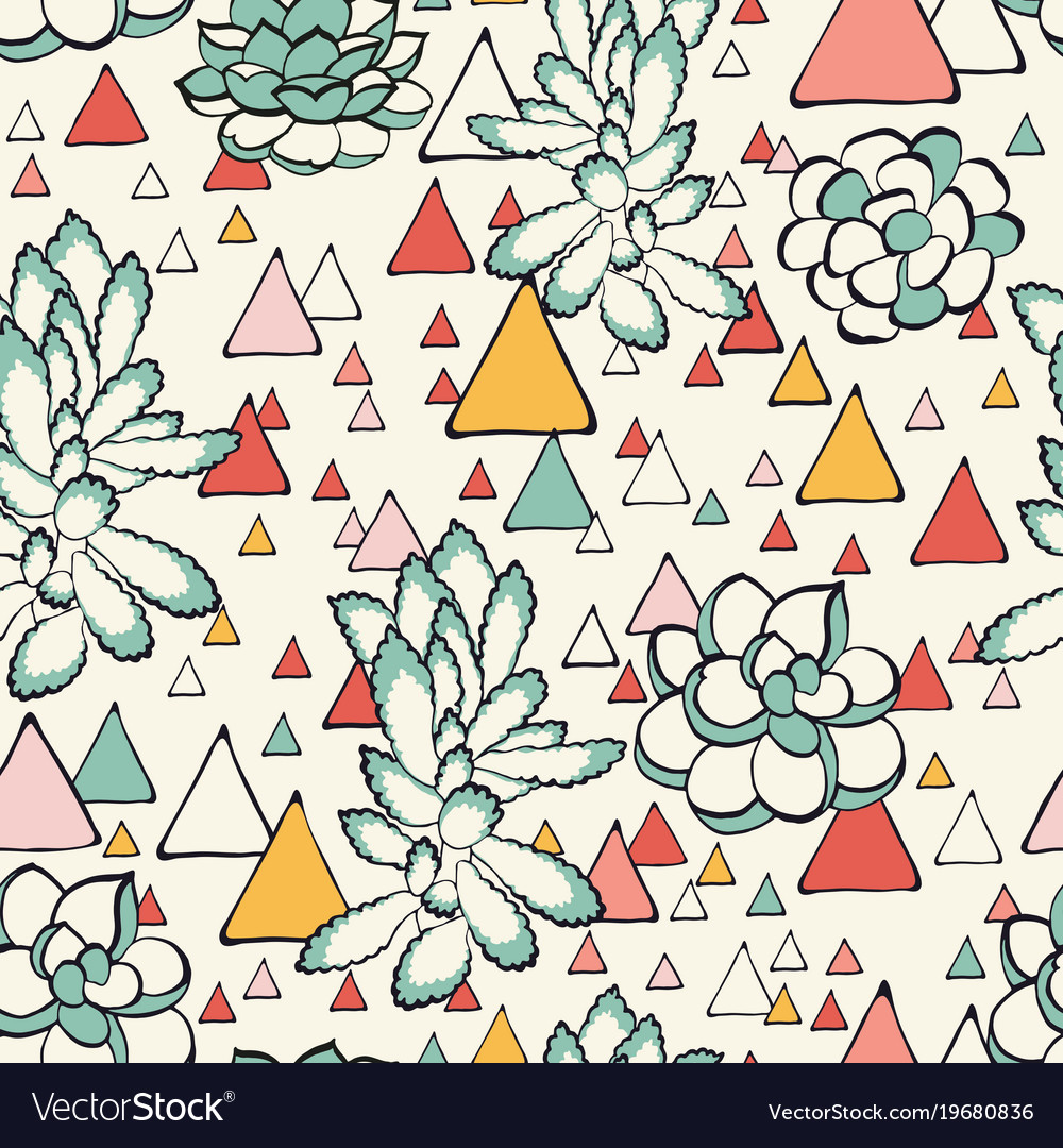 Succulent and triangles seamless pattern Vector Image