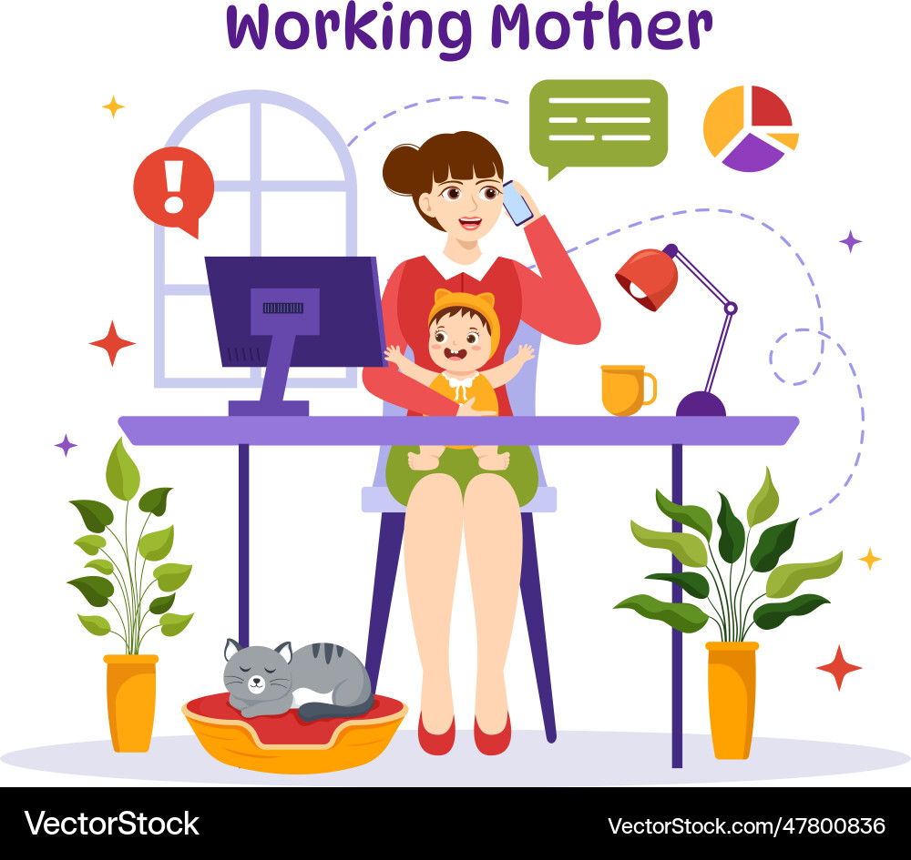 Working mother with mothers who does work Vector Image