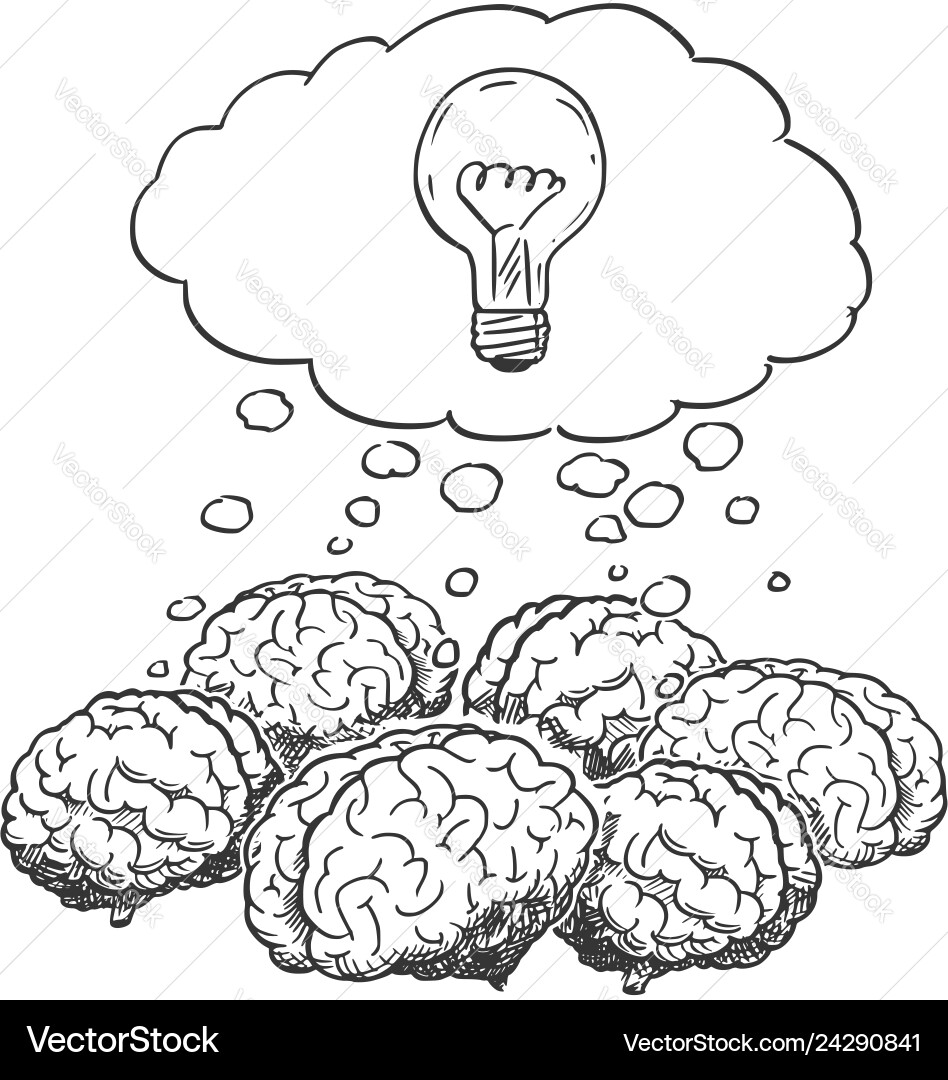 Cartoon of group human brains thinking Royalty Free Vector