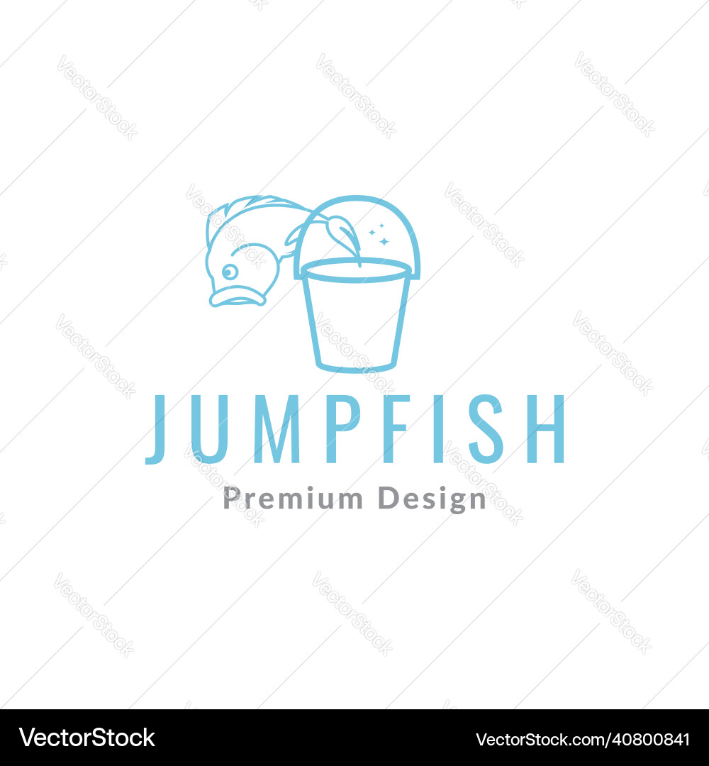 Line bucket with jump fish logo design graphic Vector Image