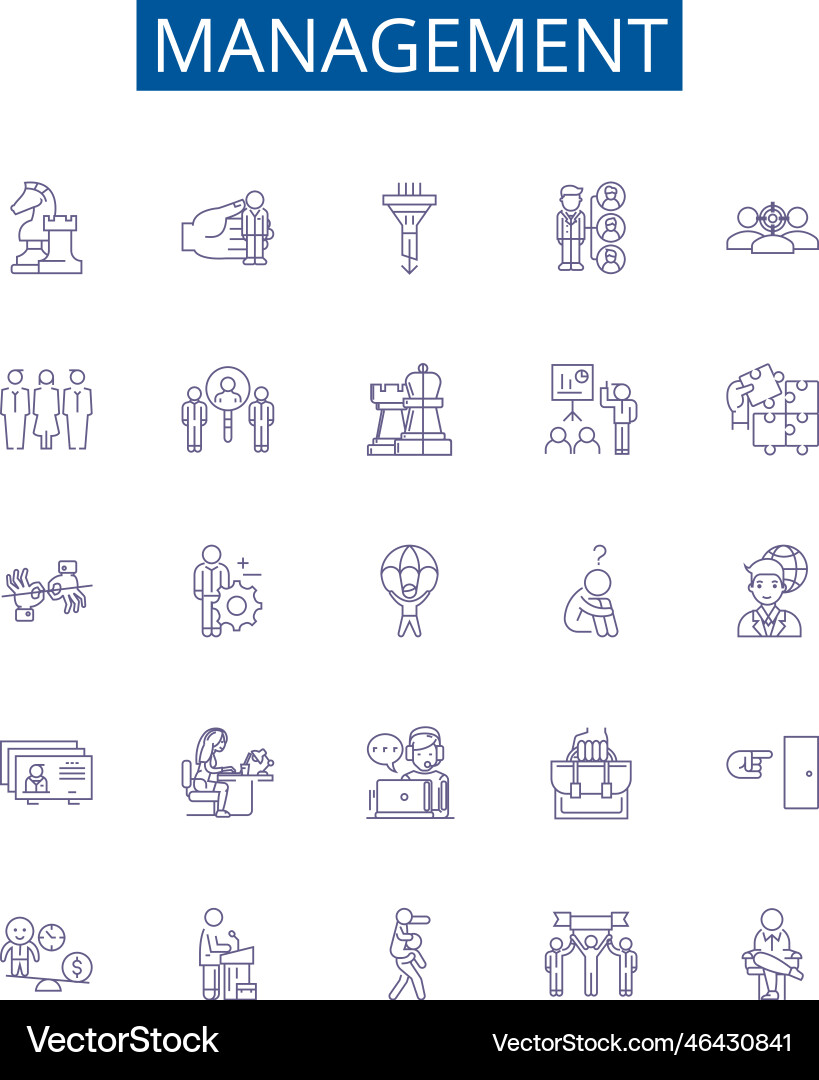 Management line icons signs set design collection Vector Image