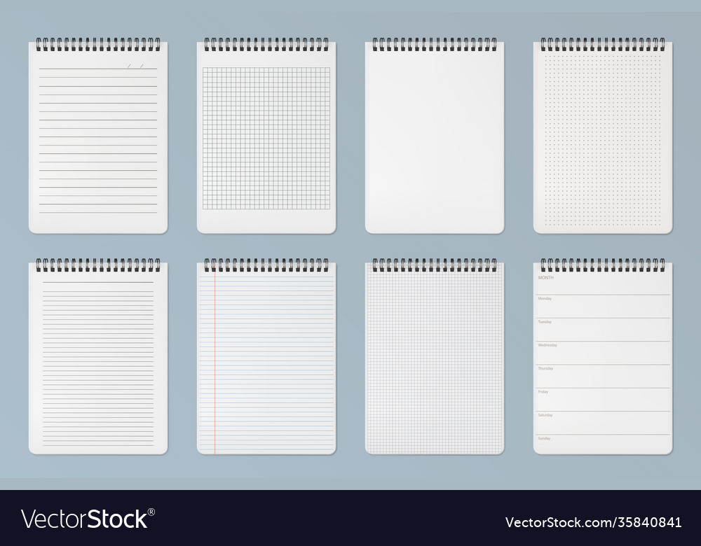 Notebooks sheets lined checkered and dots pages Vector Image