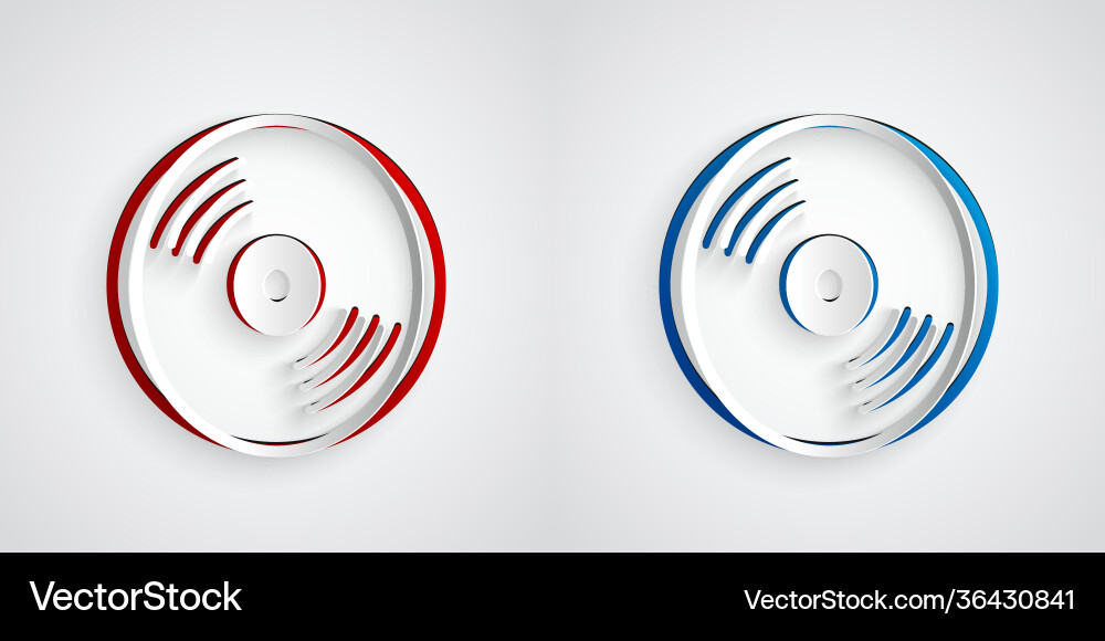 Paper cut vinyl disk icon isolated on grey Vector Image