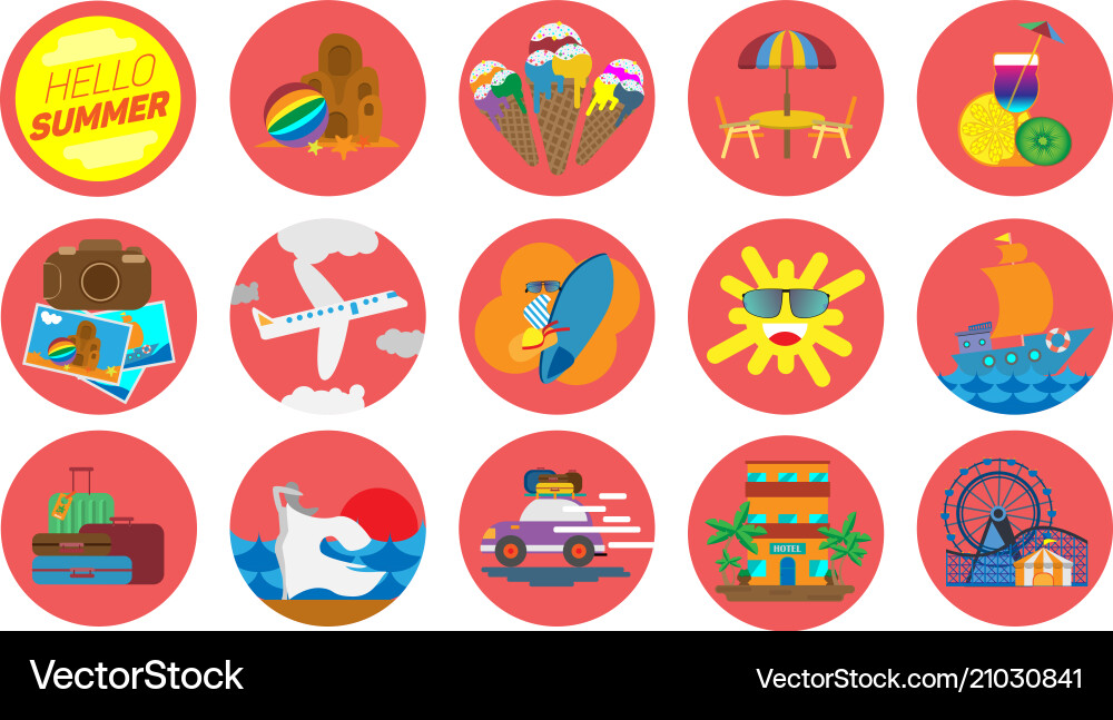Set of summer theme icons Royalty Free Vector Image