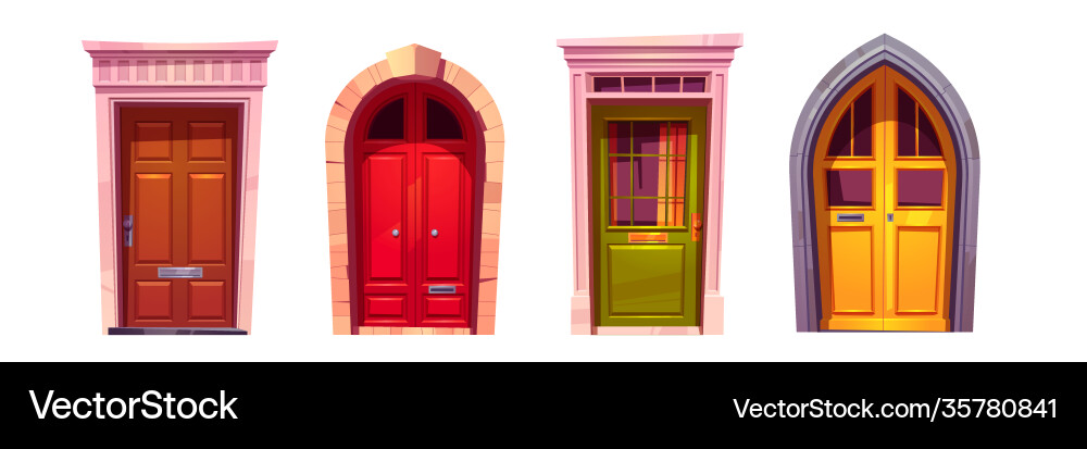 Wooden front doors with stone doorway Royalty Free Vector