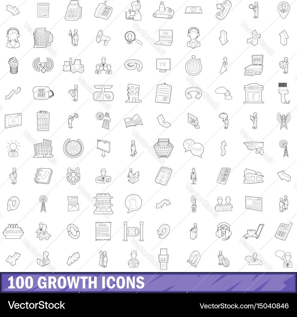 100 growth icons set outline style Royalty Free Vector Image
