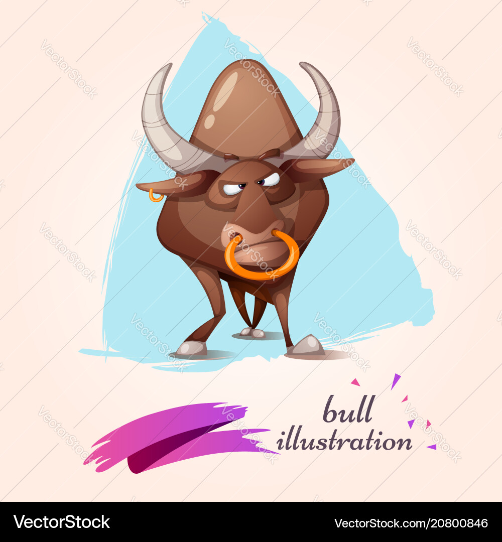 Cartoon funny cute crazy bull Royalty Free Vector Image