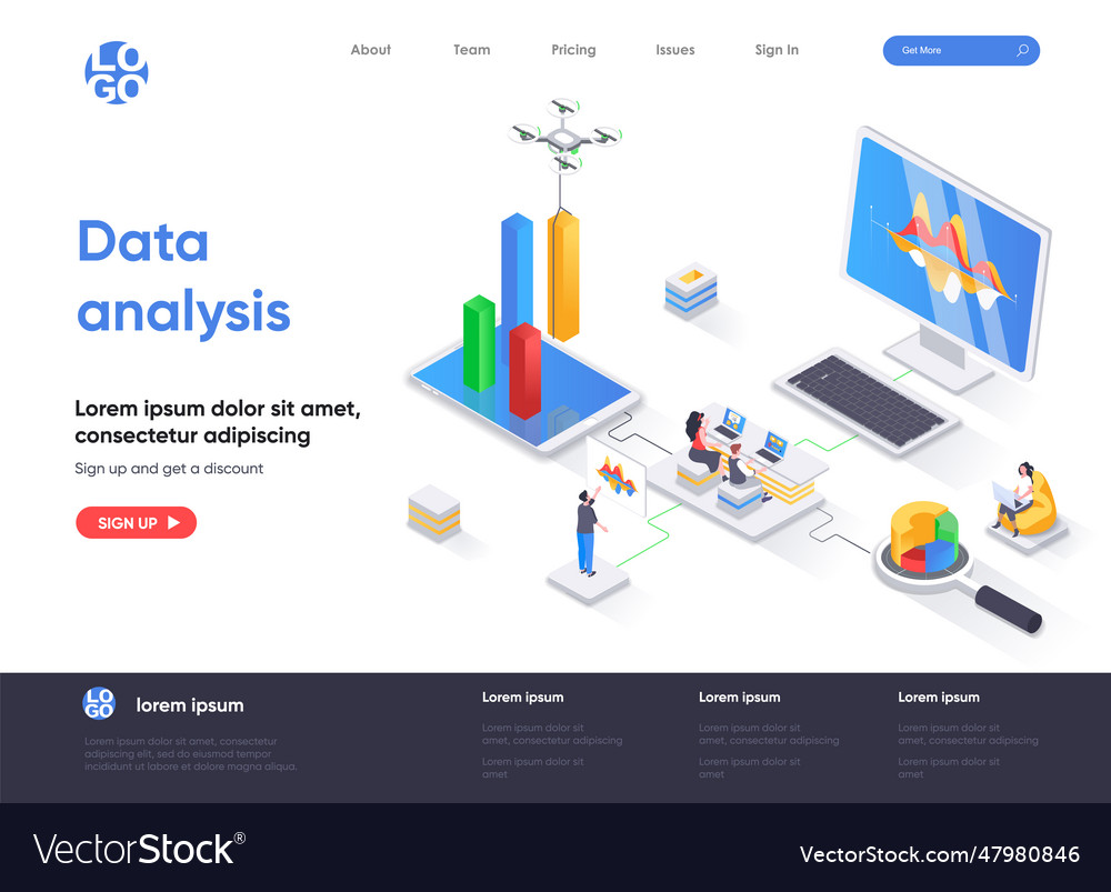 Data analysis isometric landing page financial Vector Image Data analysis isometric landing page financial Vector Image