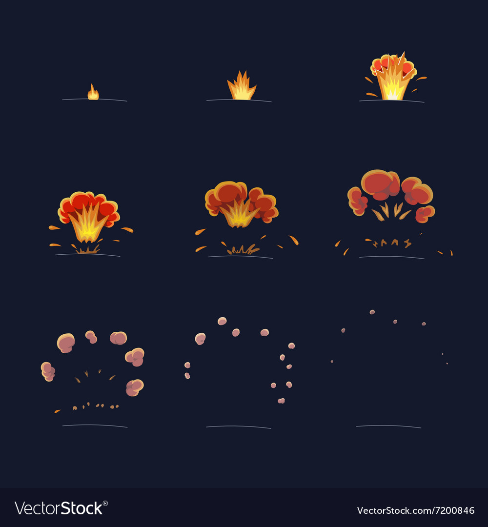 Explode effect animation flame and smoke cartoon Vector Image