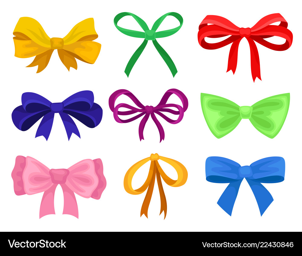 Flat set of different bows made of bright Vector Image