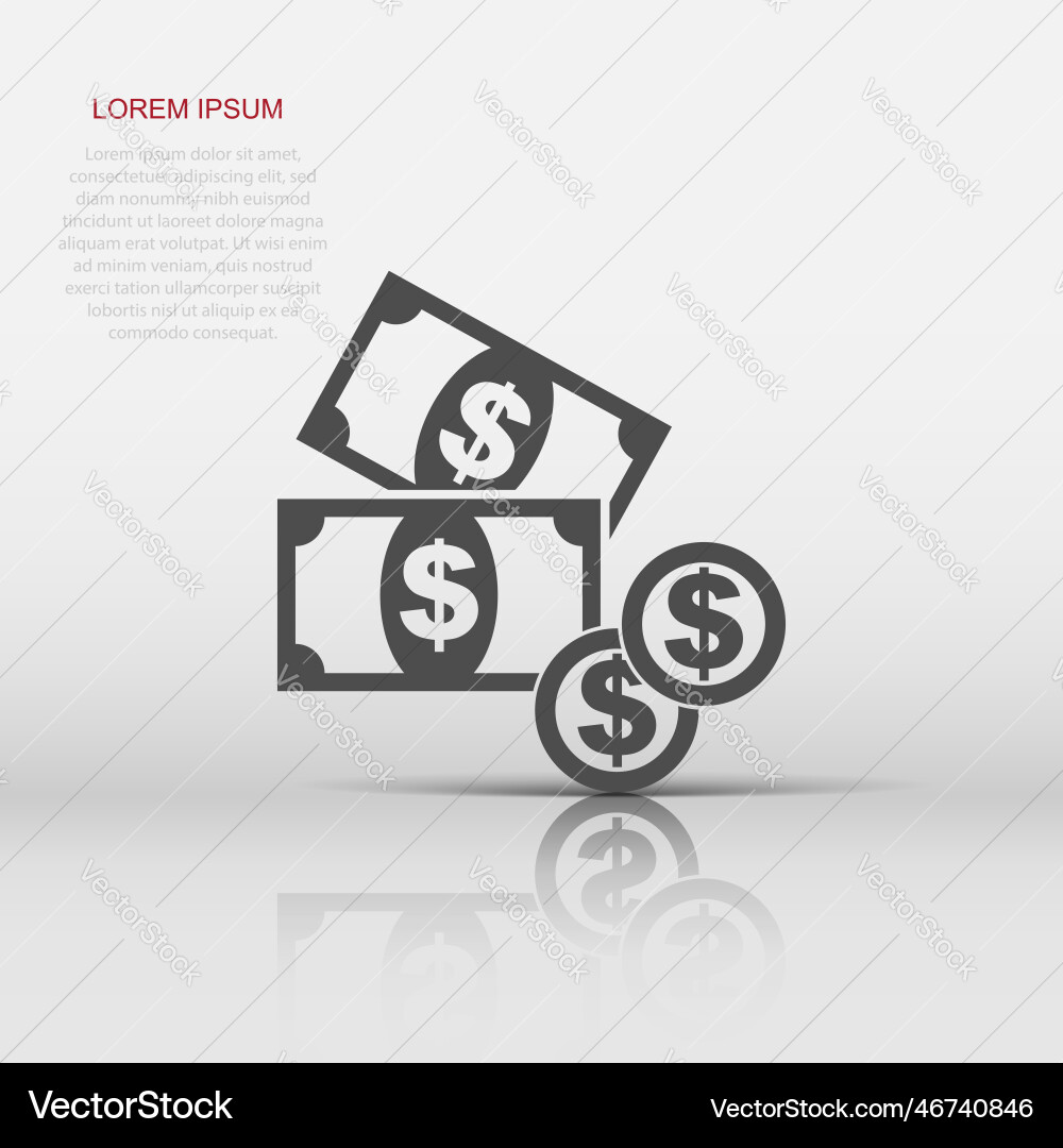 Money icon in flat style dollar sign Royalty Free Vector