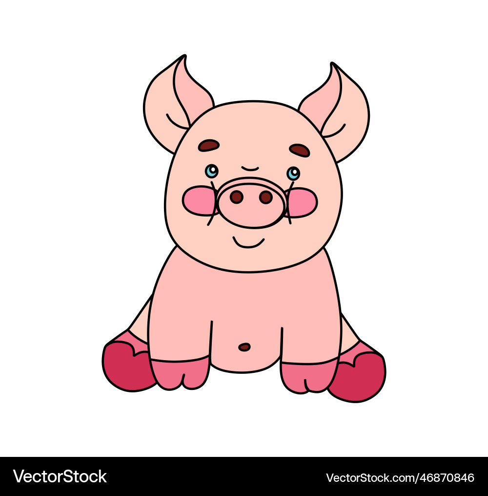 Pig character color doodle isolated on white Vector Image