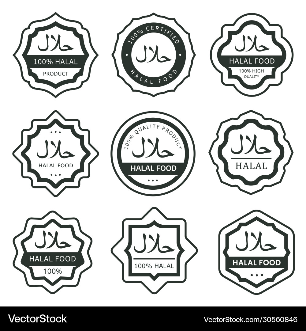 Set black halal food tag labels Royalty Free Vector Image