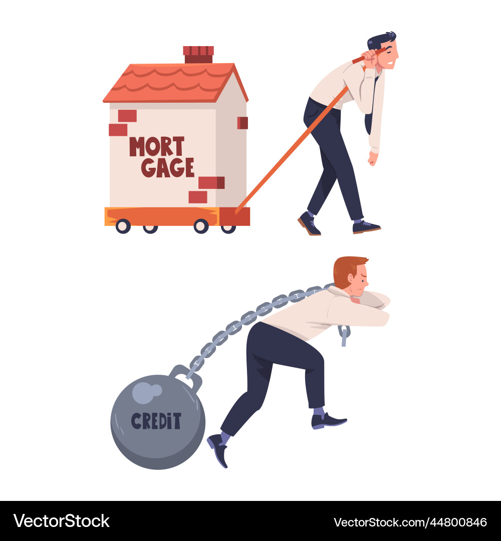 Severity of mortgage with man pulling house and Vector Image