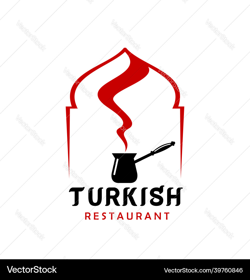 Turkish cuisine restaurant icon with cezve Vector Image