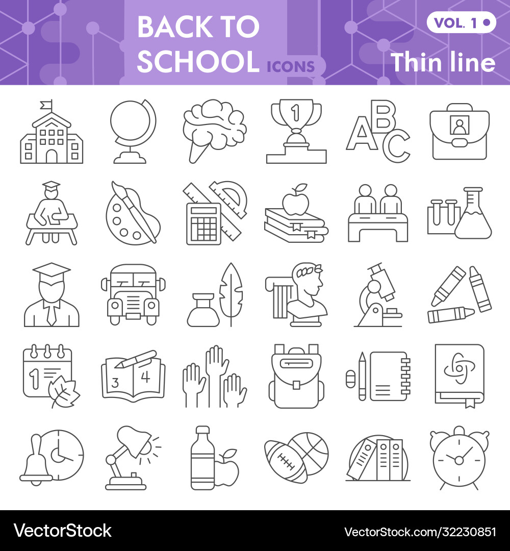 Back to school thin line icon set school symbols Vector Image