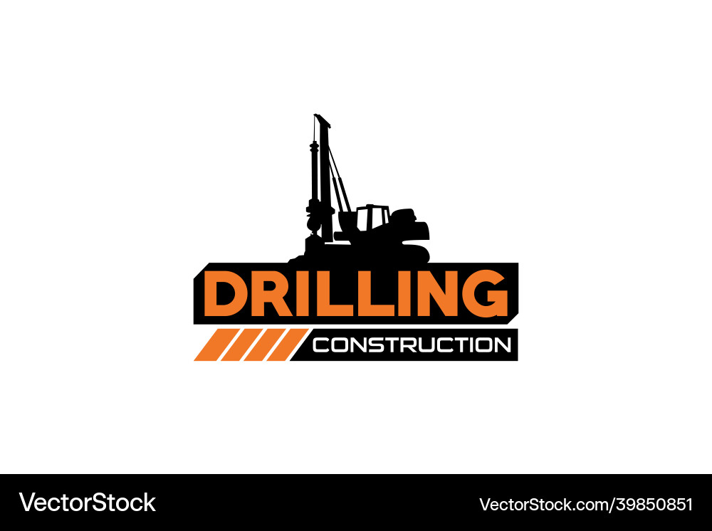 Contractor trench digger and drilling rig logo Vector Image