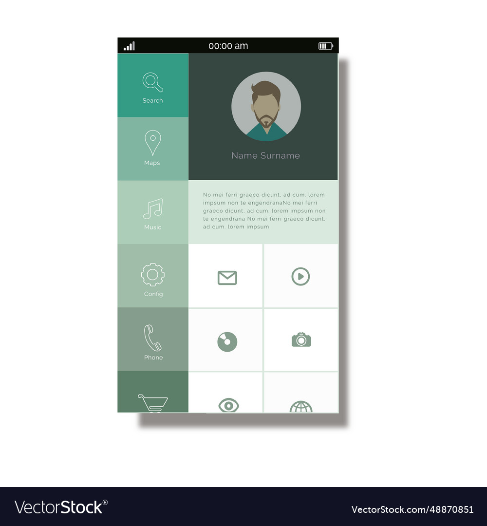 Green user menu mobile interface Royalty Free Vector Image