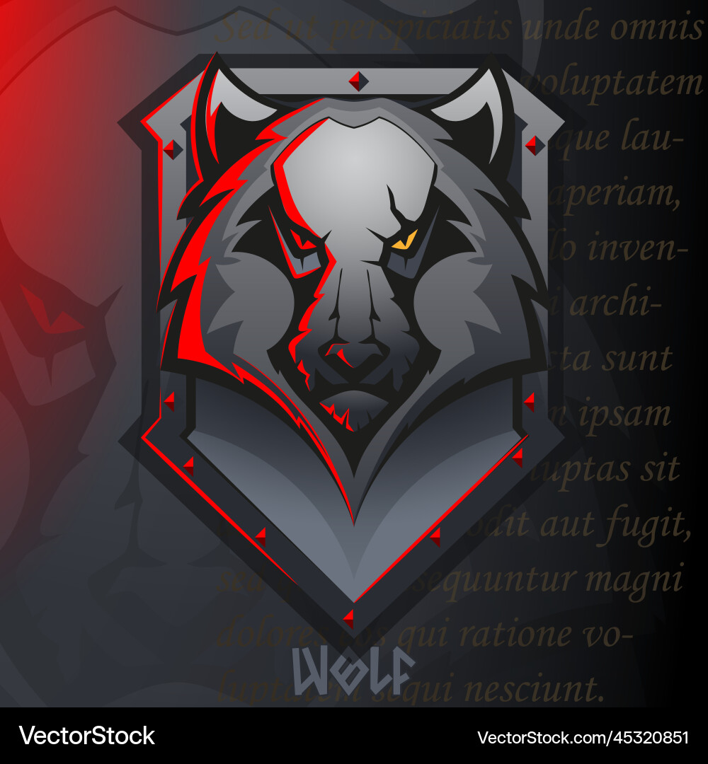 Logo of wolf head on knightly shield Royalty Free Vector