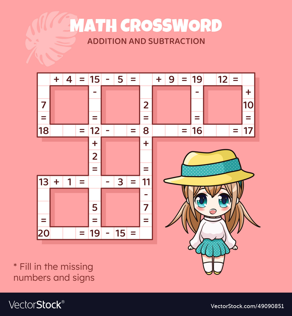 Math crossword puzzle addition and subtraction Vector Image